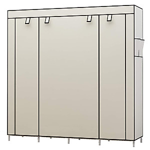 UDEAR Portable Closet Large Wardrobe Closet Clothes Organizer with 6 Storage Shelves, 4 Hanging Sections 4 Side Pockets,Beige
