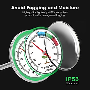 VIVOSUN Compost Thermometer, 20 Inch Backyard Soil Thermometer with Stainless Steel Dial for Composting Bins, Outdoor Gardening and Planting (0-200°F)