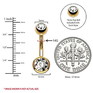 BodyJ4You 5PC Belly Button Rings Set - 14G - Goldtone Surgical Stainless Steel - Shiny CZ Crystals - Clear Disco Ball - Replacement Extra Pack - Women Body Piercing Jewelry