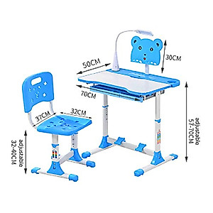 Articles for daily use Children's Study Desk and Chair Set, Height-Adjustable, Multi-Function and Liftable Study Desk, Bookshelf with LED Light, Student Writing Desk with Pull-Out Drawer