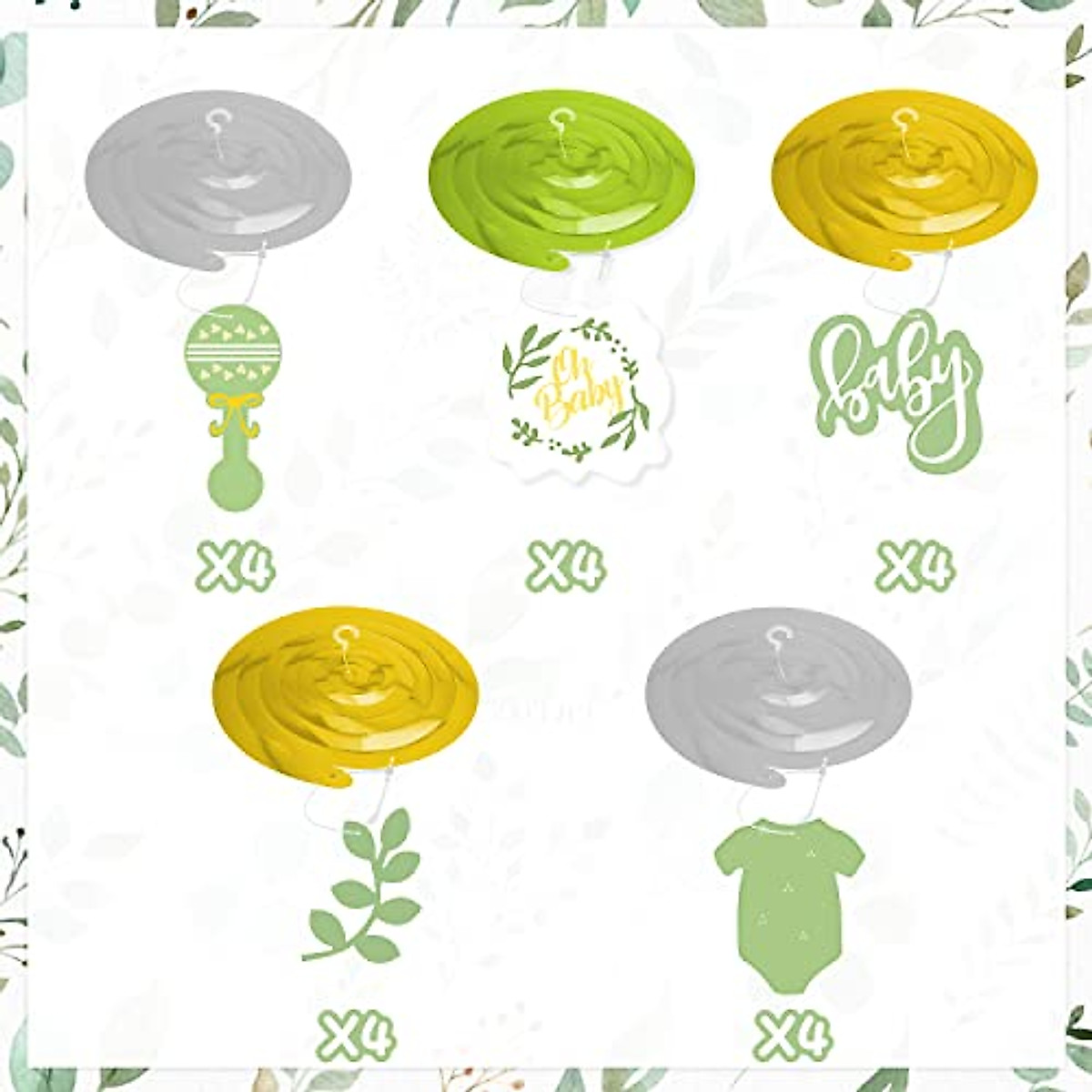 20Pcs Greenery Baby Shower Hanging Swirls Decorations, Sage Green Oh Baby Ceiling Hanging Streamers for Neutral Jungle Woodland Gender Reveal Sage Wedding Bridal Shower Birthday Safari Party Supplies