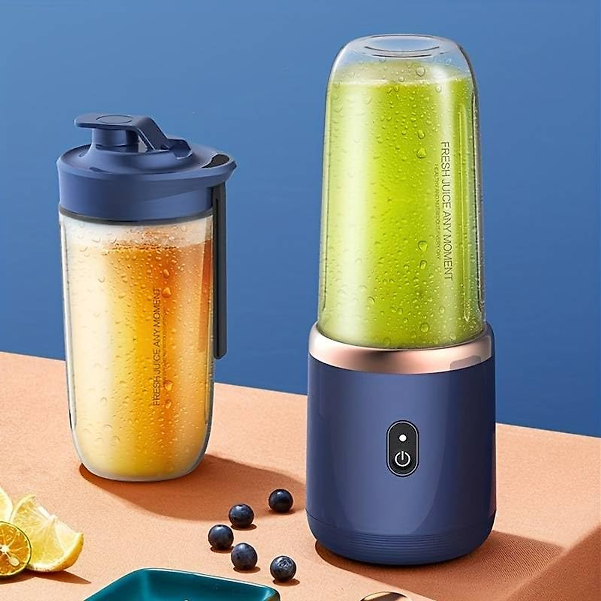 6 Blades USB Portable Juicer Maker, Juicer Fruit Juice Cup Automatic Small Electric Juicer Smoothie Blender Ice CrushCup Food Processor (Blue)
