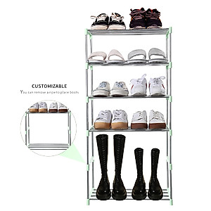Jucaifu Stackable Small Shoe Rack, Entryway, Hallway and Closet Space Saving Storage and Organization (4-Tier, Green)