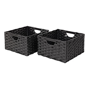 Seville Classics Premium Handwoven Portable Laundry Bin Basket with Carrying Handles, Household Storage for Clothes, Linens, Sheets, Toys, Black, Rectangular (2-Pack)