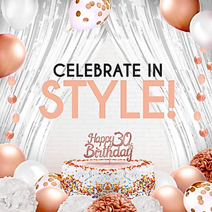 EpiqueOne 41-Piece Rose Gold 30th Birthday Decorations for Women | Includes Happy Birthday Banner, Cake Topper, Tissue Pom Poms & More | Easy to Set Up | Also Ideal for Bridal and Baby Showers & More