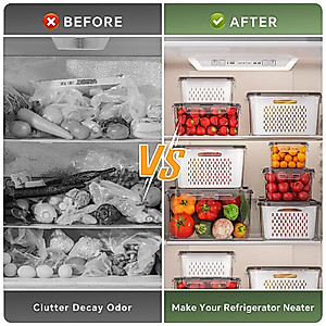 5 PCS Large Fruit Storage Containers for Fridge, Airtight Food Storage Containers with Removable Colander, Dishwasher & Microwave Safe, Berries Containers Keep Vegetables, Fruits Fresh Longer