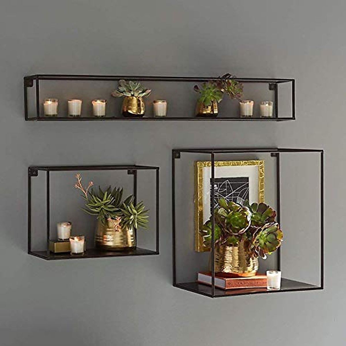 PIBM Stylish Simplicity Shelf Wall Mounted Floating Rack Shelves Metal Storage Living Room Background Wall,2 Colors Avaliable,3 Sizes, Black ,