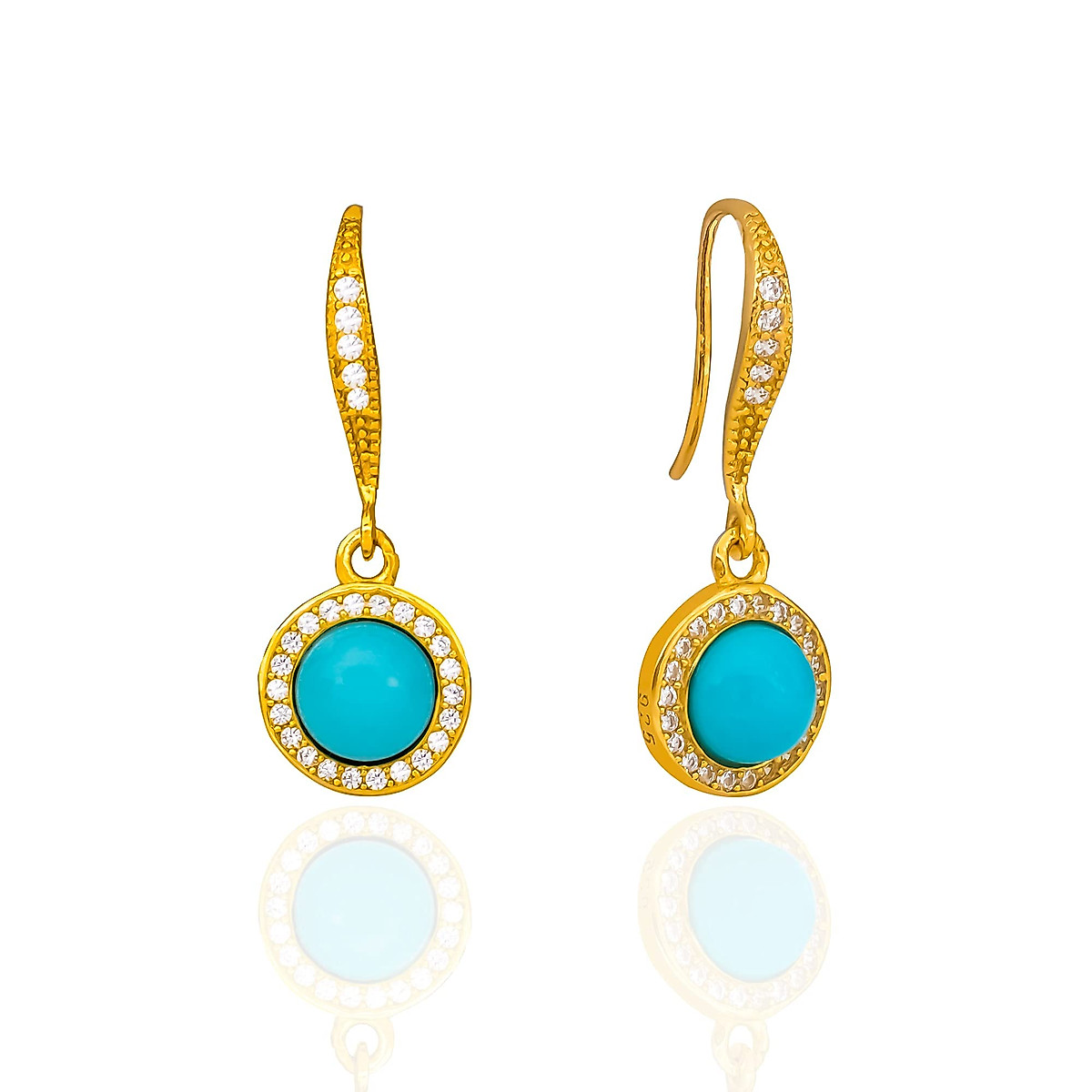 BLUEJOY “Elegance & Love” Natural Sleeping Beauty Turquoise Gemstone Dangle Earrings in 18K Gold-Plated Sterling Silver for Women