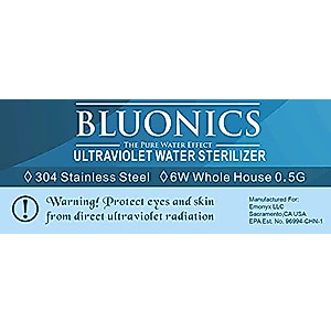 Bluonics Ultraviolet Light Water Purifier UV Sterilizer for Reverse Osmosis Drinking Water System 0.5 GPM