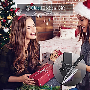 Huusk Upgraded Chef Knives Bundle with Viking Chef Knife Forged with Leather Sheath and Gift Box
