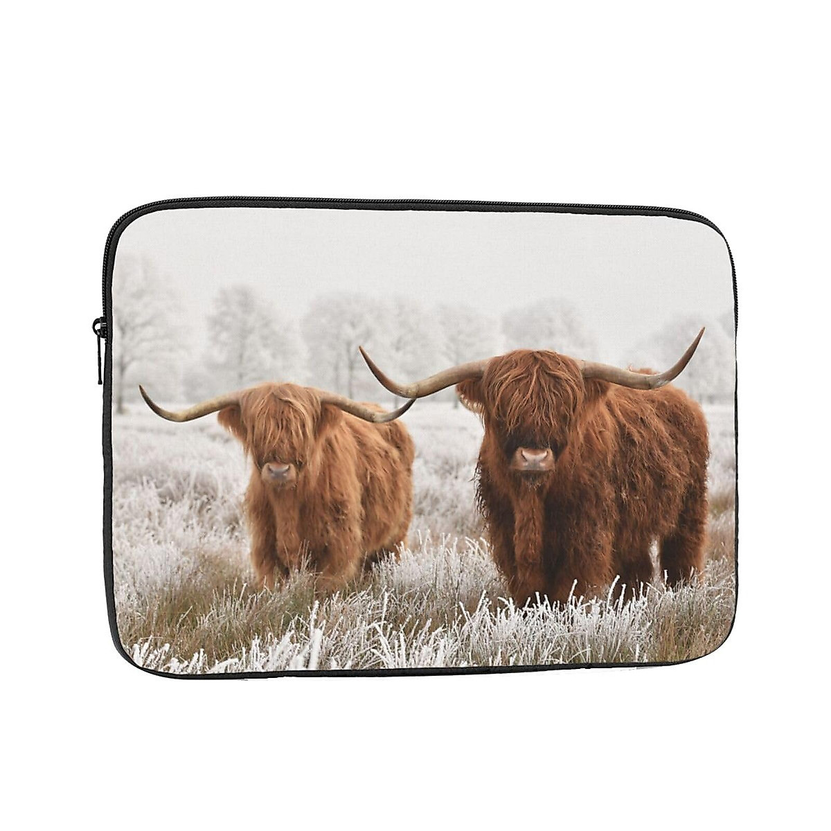 Winter Snow Scottish Highland Cow 13 inch Portable Laptop Sleeve Compatible with MacBook Air Notebook Computer Case for Men Women College School Students