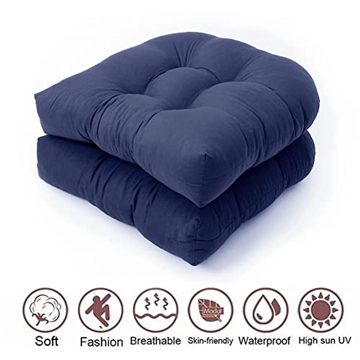 MASKMELLOW Rocking Chair Cushion 2 Pack Set 19 x 19 Inch U Shape Patio Seat Cushions Non-Slip Seat/Back Chair Cushion Soft Thickened Indoor/Outdoor Overstuffed Patio Chaise Lounger Cushion (Navy)