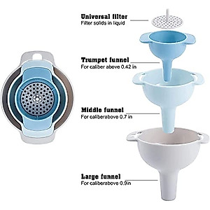 4 in 1 Kitchen Funnels for Filling Bottles, Kitchen Funnels with Detachable Strainer Filter, BPA-Free Food Grade Oil Funnel, Suitable for All Kinds of Solid Food and Liquid