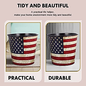 Angoily Vintage Trash Can American Flag Trash Can Wastebasket Garbage Bin Retro Waste Toilet Paper Bin Basket for Bathroom Bedroom Office