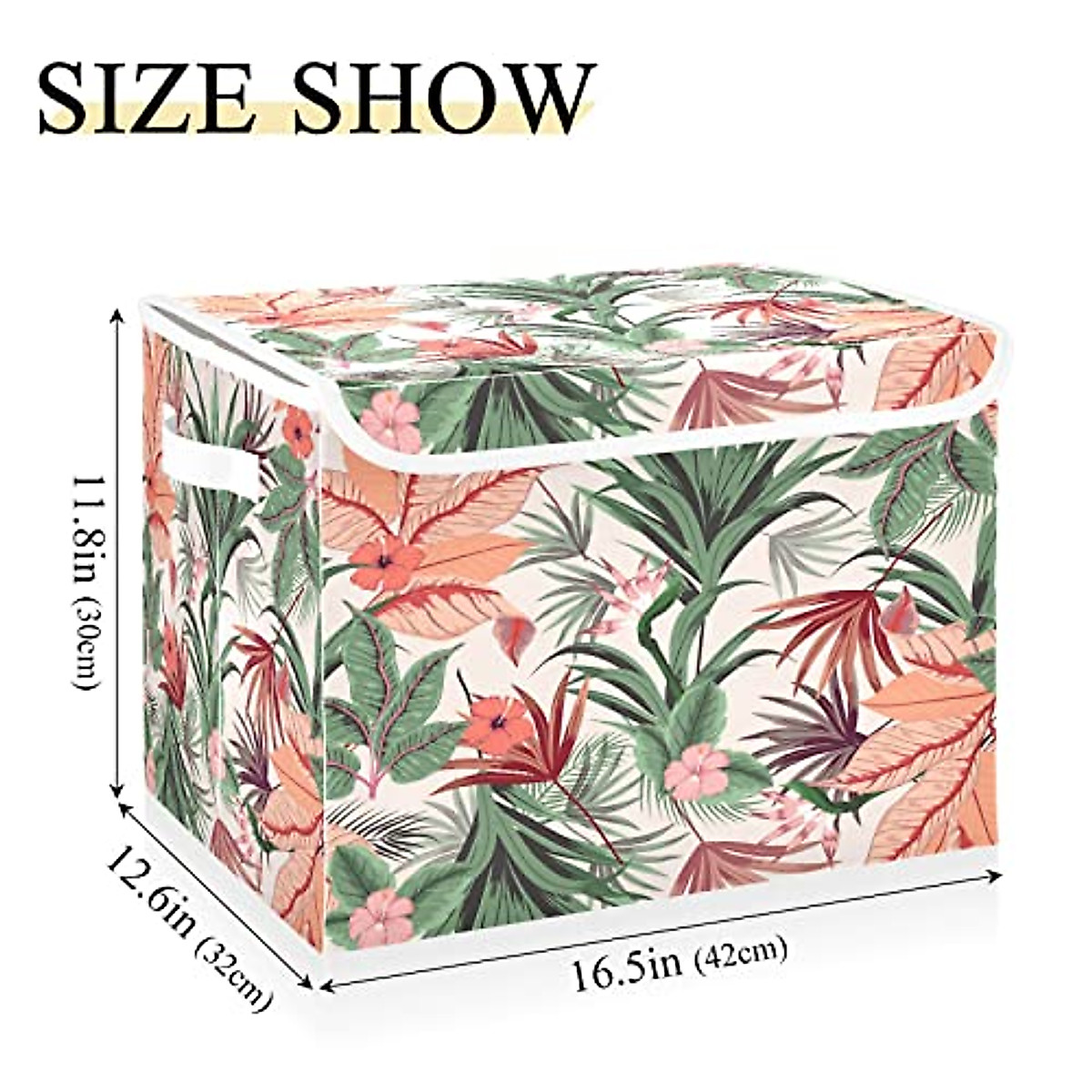 Kigai Palm Flower Storage Basket 16.5x12.6x11.8 In Collapsible Fabric Storage Cubes Organizer Large Storage Bin with Lids and Handles for Shelves Bedroom Closet Office