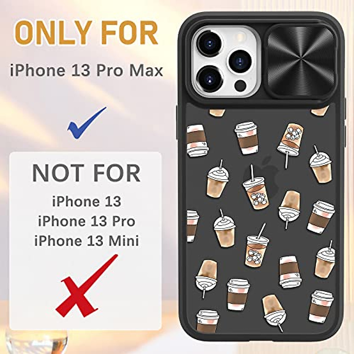 Plakill for iPhone 13 Pro Max Case Cute Stylish Designer Phone Cover with Slide Camera Cover + Ring Holder, Drinks Bubble Tea Slim Protective Shockproof Hard Clear Cases for iPhone 13 Pro Max 6.7"