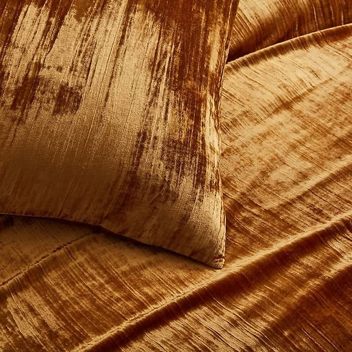 Sophia-Art Crushed Velvet Duvet Cover 3 Pcs Set Solid Pattern Luxury Bedding Cover Comforter Cover with 2 Pillow Shames (Crush- Gold, Queen 90inch W x 90inch L)