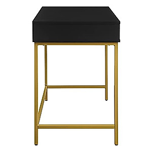 OSP Home Furnishings Modern Life Contemporary Writing Desk with Large Drawer and Gold Metal Legs, Black Finish