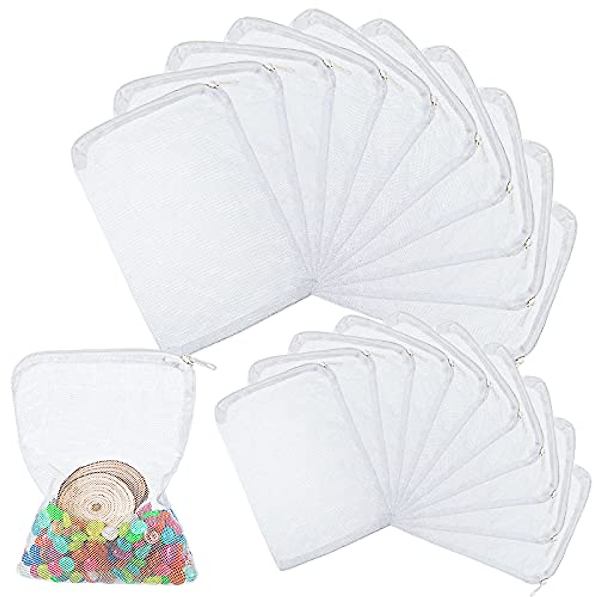 Shappy 20 Pieces Aquarium Filter Media Bags Fish Tank Filter Bag White Net Bag Fine Mesh Filter Bag with Zipper for Activated Carbon Biospheres Ceramic Rings Fresh or Saltwater Tanks