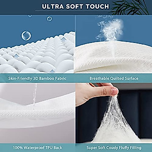 Cozymaker Queen Size 100% Waterproof Mattress Protector，Premium Bamboo Mattress Cover 3D Air Fabric Smooth Soft Breathable Mattress Pad Cover Noiseless Washable, 8-21" Deep Pocket (White, Queen)
