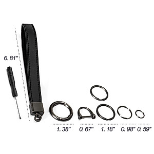 Car Key Fob Keychain Holder Genuine Leather Wristlet Loop Key Chain Circle Carabiner Clip for Men and Women with Anti-lost D Ring, Screwdriver, 4 Key Rings, 360 Degree Rotatable, Metal and Black