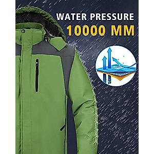 Mens Winter Jackets Ski Snow Coats Warm Fleece Lined Waterproof Windbreaker Softshell Hooded Jackets Raincoats Green 2XL