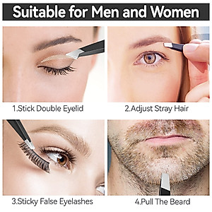 Tweezers Set-4 Pieces Slanted and Pointed Stainless Steel Tweezers (Black)