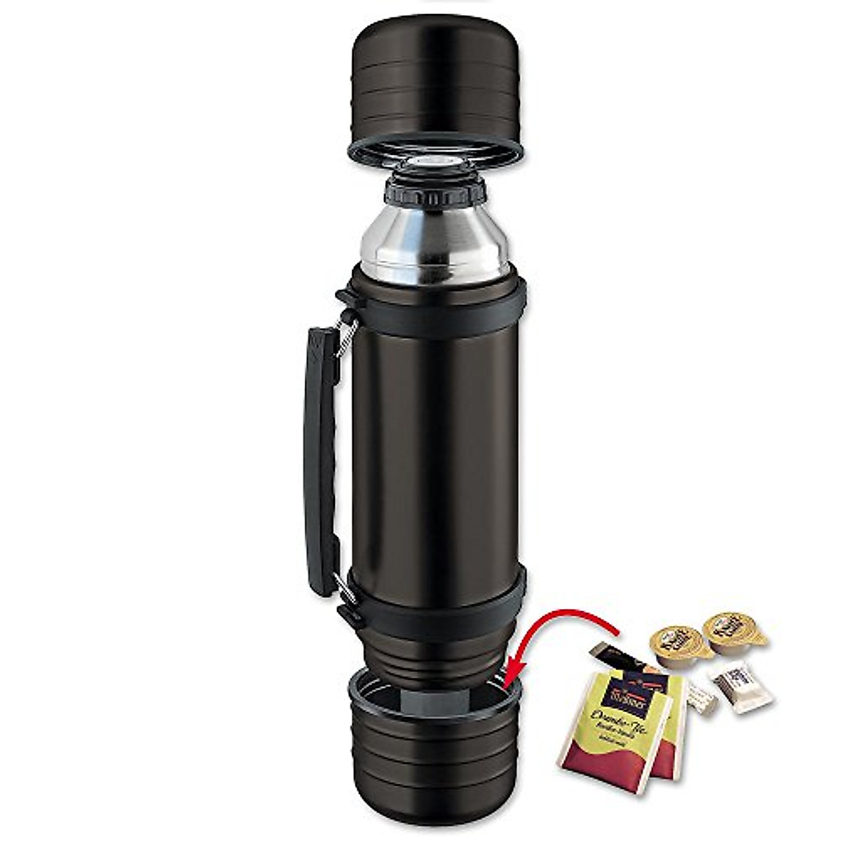 Isosteel Va-9562dqat 1.0 Liter 34 Fluid Ounce DUO Double-walled Vacuum Flask, Quickstop System - Single Hand Pouring, 2 Insulating Plastic Drinking Cups, Color Titanium Gray