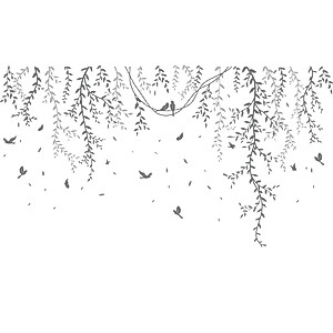 Hanging Willow Branch Wall Stickers DIY Grey Vine Leaf Plant Wall Decals Peel and Stick Grass Birds Butterfly Art Mural Decortions for Kids Baby Girls Nursery Bedroom Living Room Offices Classroom