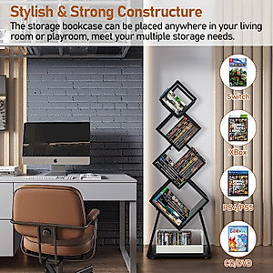 uyoyous Tree Bookshelf 5 Tier Tree Bookcase Metal Bookshelf Standing Bookshelf Modern Bookshelf for CDs/Movies/Books, Storage Shelves for Bedroom, Living Room, Home Office, Black