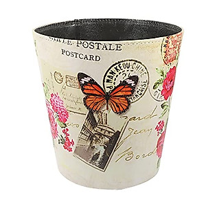 Zerodeko Small Waste Basket Leather Trash Can Wastebasket Waste Paper Bin Vintage Butterfly Flower Pattern Waste Bucket Garbage Can for Home Office Studio Bathroom Bedroom 10L Waste Paper Basket