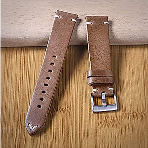 Hemsut Leather Watch Bands, Horween Leather Watch Strap for Men 18 19 20 21 22 24mm Quick Release Handmade Vintage Replacement Wrap