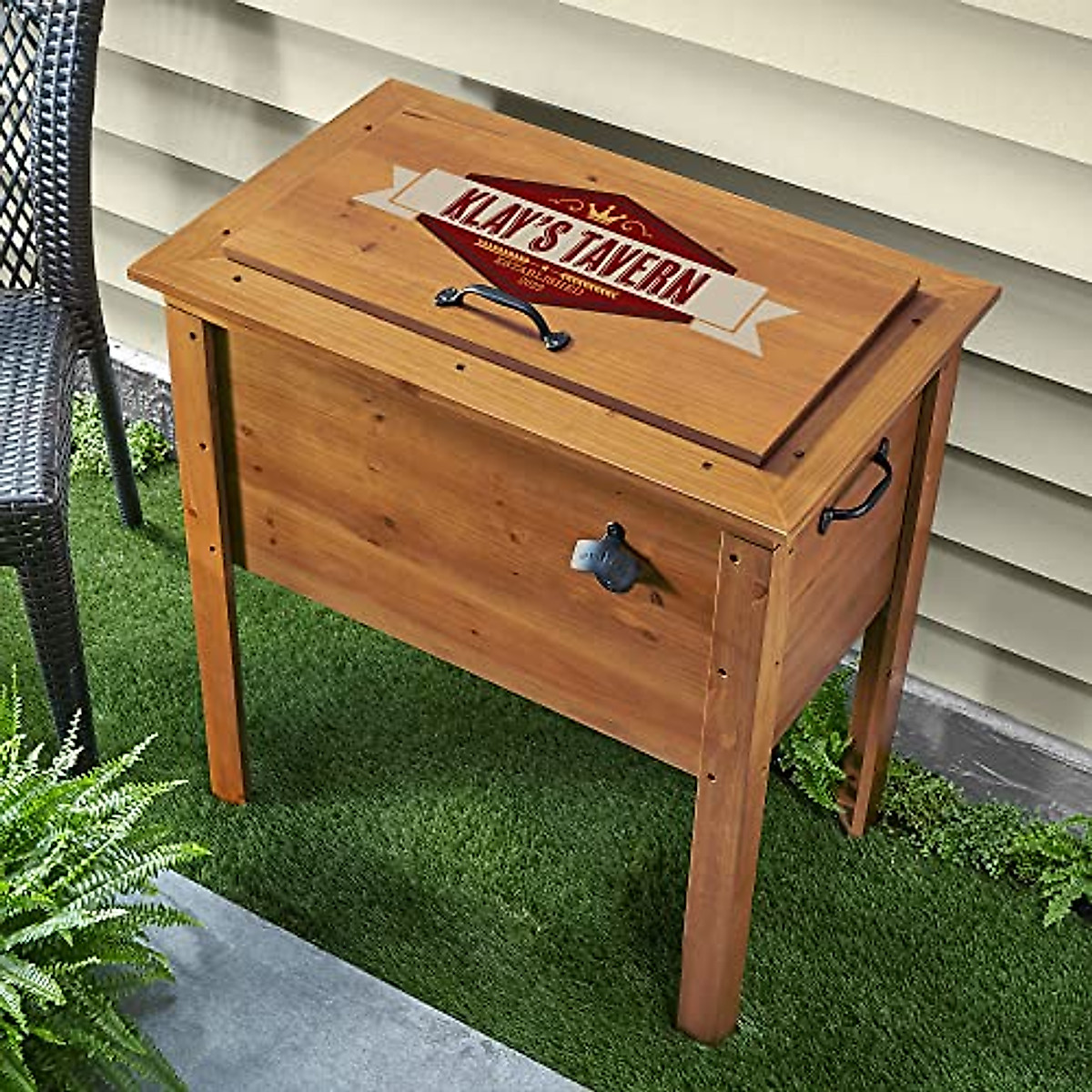 Let's Make Memories Personalized Tavern Outdoor Wooden Cooler - Father’s Day - for Dad - Burgundy