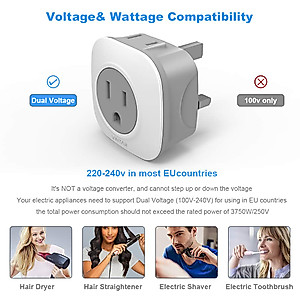 [3-Pack] UK Ireland Travel Plug Adapter, VINTAR International Power Adaptor with 2 American Outlets- 2 in 1 European Plug Adapter for USA to British England Scotland Irish London Hong Kong (Type G)