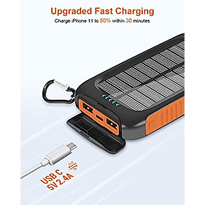 Solar Charger 20000mAh Solar Power Bank Portable Charger External Battery Pack USB C Input/Output Port Waterproof Solar Panel Charger with Dual LED Flashlights for iOS, Android and Outdoor Camping