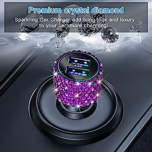 OTOSTAR Dual USB Car Charger, 4.8A Output, Bling Rhinestones Car Decorations Accessories Fast Charging Adapter for iPhones Android iOS, Samsung Galaxy, LG, Nexus, HTC (Violet)