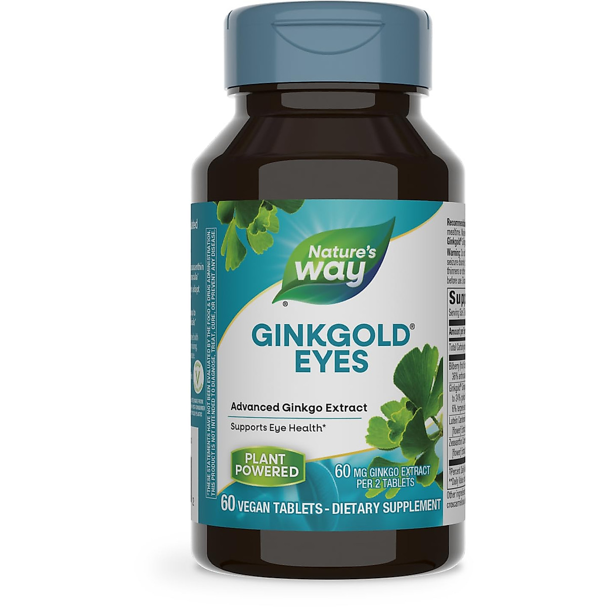 Nature's Way Ginkgold Eyes, Gingko Biloba Supplement for Adults, Supports Eye Health*, Gluten Free, 60mg Ginkgo Biloba Extract Per 2- Tablet Serving, 60 Tablets (Packaging May Vary)