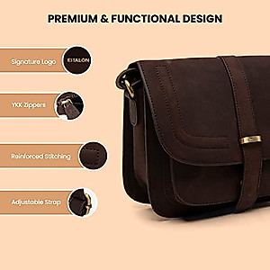 ESTALON Crossbody Bags for Women - Real Leather Multi Pocket Travel Purse and Sling Bag (Mocha)