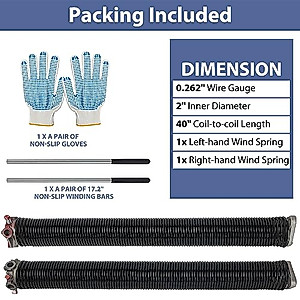 Pkgvis Garage Door Torsion Springs 2'' (Pair) with Non-Slip Winding Bars, Black Coated, Minimum 18,000 Cycles, 7' or 8' High Doors, 3 Year Warranty