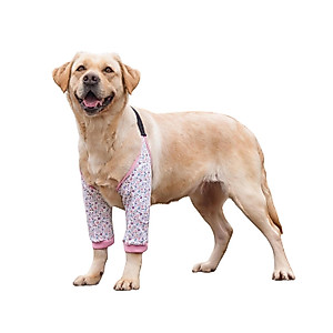 HDKUW Dog Elbow Protector for Calluses,Dog Recovery Suit for Front Legs,Cone Collar Alternative to Stop Licking Elbow Wounds,Elbow Cover Sleeve for Small Medium Large Dog Floral L