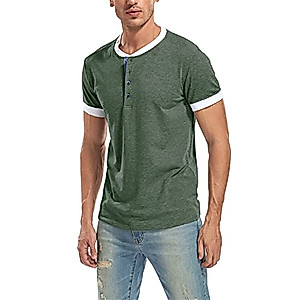 YeeHoo Men's Henley Short Sleeve Slim-Fit Casual T-Shirts with Button Placket Green