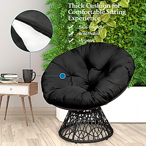 Giantex Rattan Round Papasan Chair, 360-Degree Swivel Egg Chair with Soft Cushion, Living Room Chair Leisure Chair with Gray Frame Indoor Outdoor Use (Black)