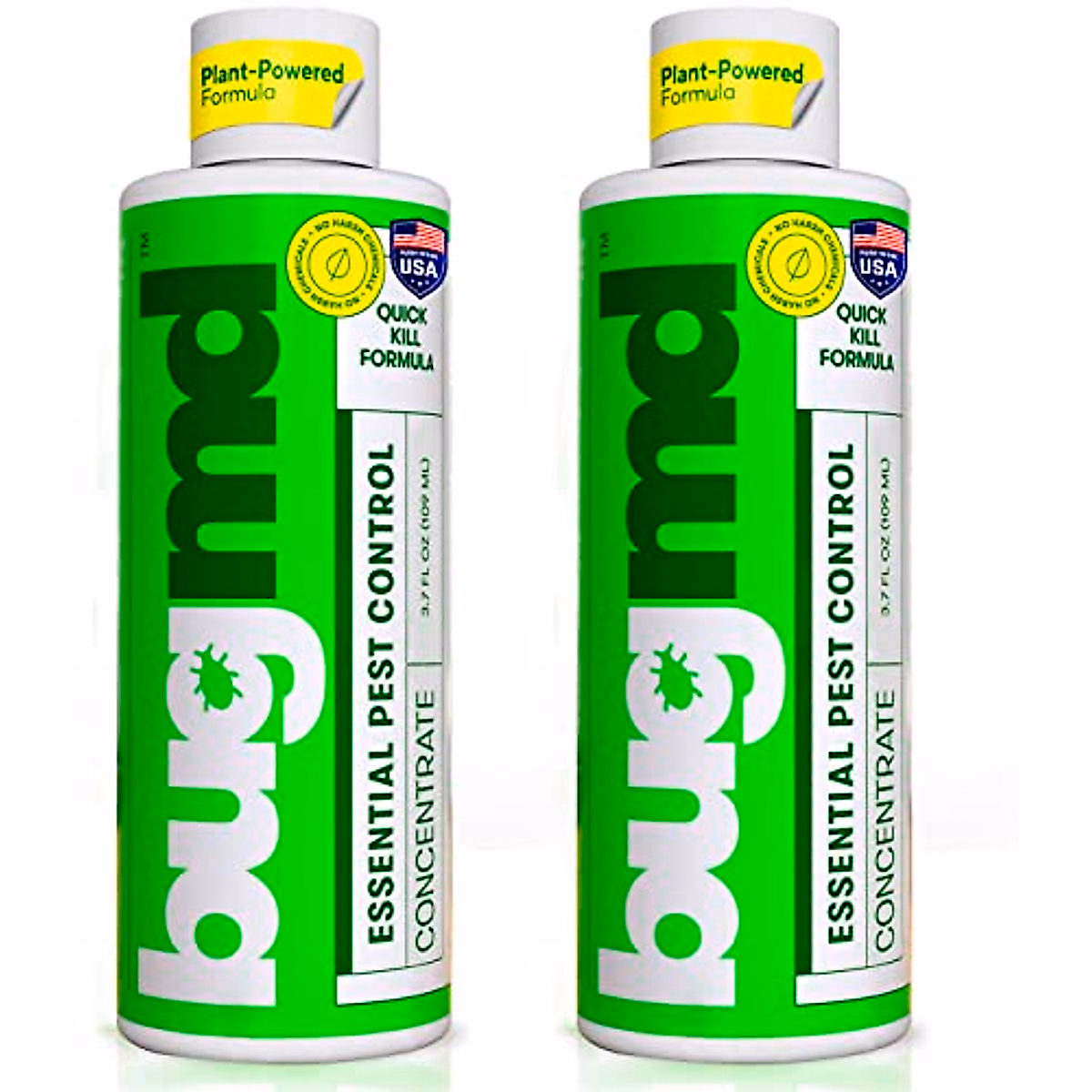 BugMD Pest Control Essential Oil Concentrate 3.7 oz (2-Pack), Plant-Powered Bug Spray Quick Kills Flies, Ants, Fleas, Ticks, Roaches, Mosquitoes