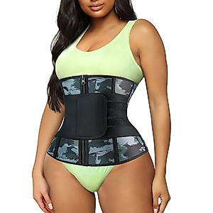 TrainingGirl Women Waist Trainer Cincher Corset Tummy Control Workout Sweat Band Slimmer Belly Belt Weight Loss Sports Girdle (Camo, Large)