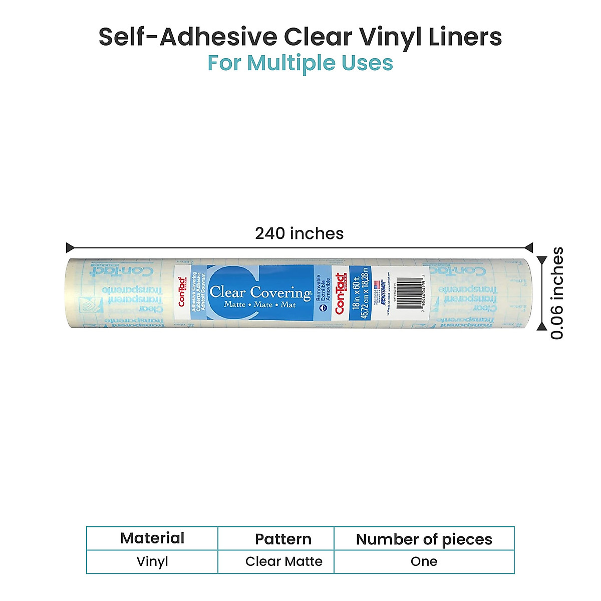 Con-Tact Brand - 60F-C9AC16-06 Creative Covering Self-Adhesive Semi-Transparent Privacy Film Protective Vinyl and Shelf Liner, 18" x 60', Clear Matte