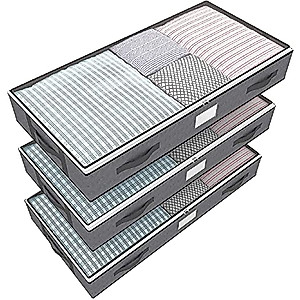 Fixwal Under Bed Storage Bins 3 Pack 75L Underbed Storage Containers Large Capacity Clothes Storage Bags with Clear Windows Lids Bedroom Foldable Storage Organizer for Comforters Blankets Bedding