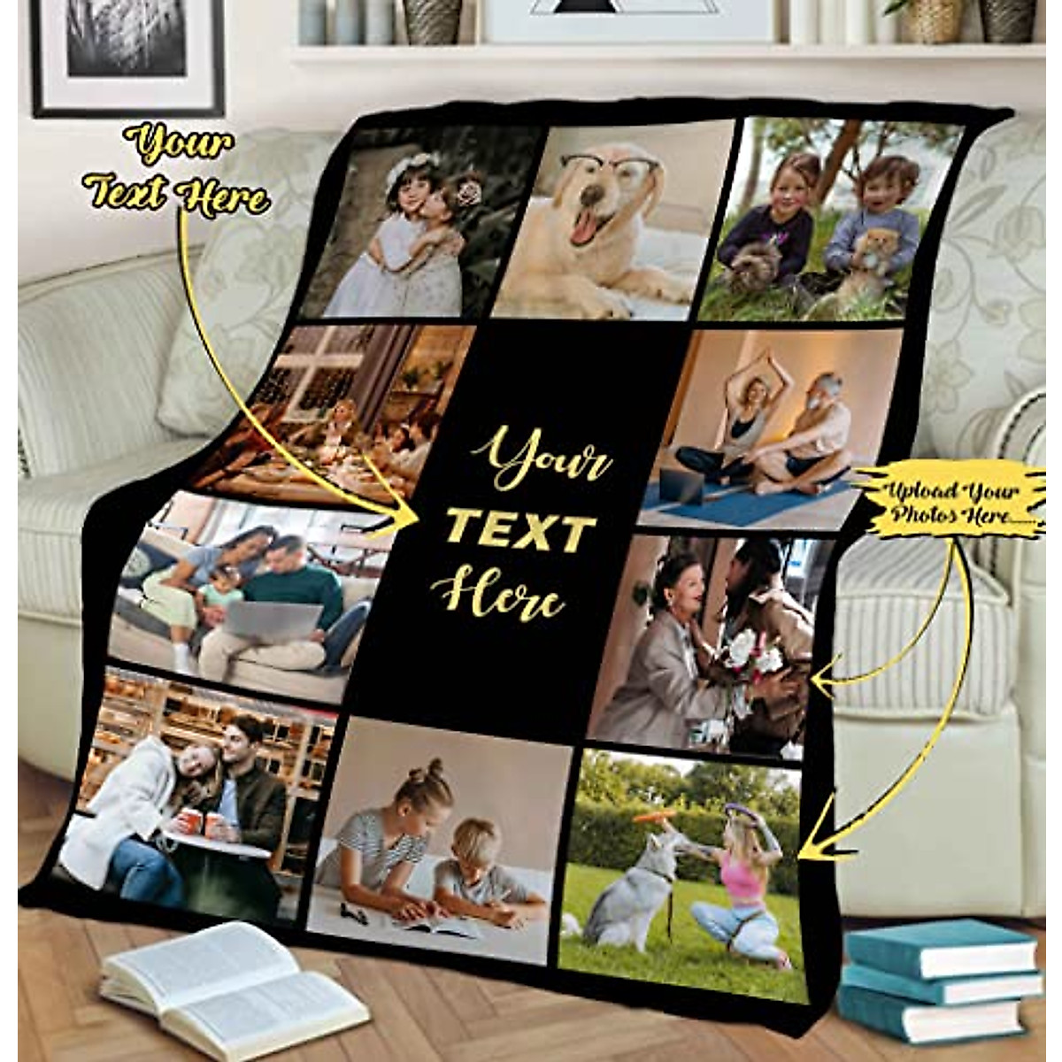 Personalized Photo Blanket For Couples, Friends, Family For Birthday, Anniversary, Christmas, Thanksgiving, Custom Collage And Text Blanket Gifts, Soft And Warm Premium Quality Blanket, Printed In USA