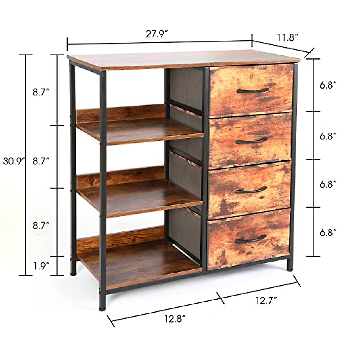 Vasfarok Nightstand End Table with Fabric Storage Drawer and Open Wood Shelf, Bedside Furniture with Steel Frame, Side Table for Bedroom, Dorm, Easy Assembly