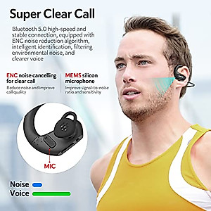 Sport Headphones Bone Conduction Headphones Wireless On-Ear Earbuds Built-in Noise-Canceling Mic,IPX7 Waterproof Bluetooth Headphones for Workout Running Cycling Yoga Hiking Driving Travel, Black