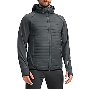 Pudolla Men's Lightweight Puffer Jacket Winter Thermal Running Jacket Hybrid Waterproof Down Coat for Golf Hiking(Dark Grey Large)